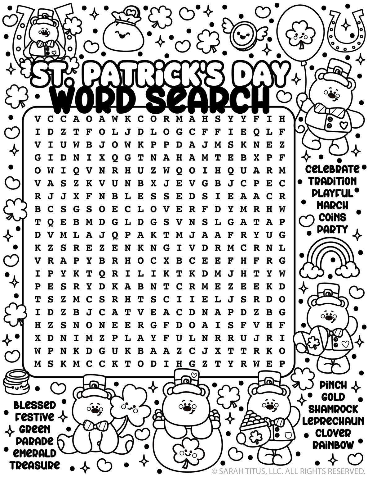 Free Printable St. Patrick’s Day Word Search (Cute Kawaii Bears And ...