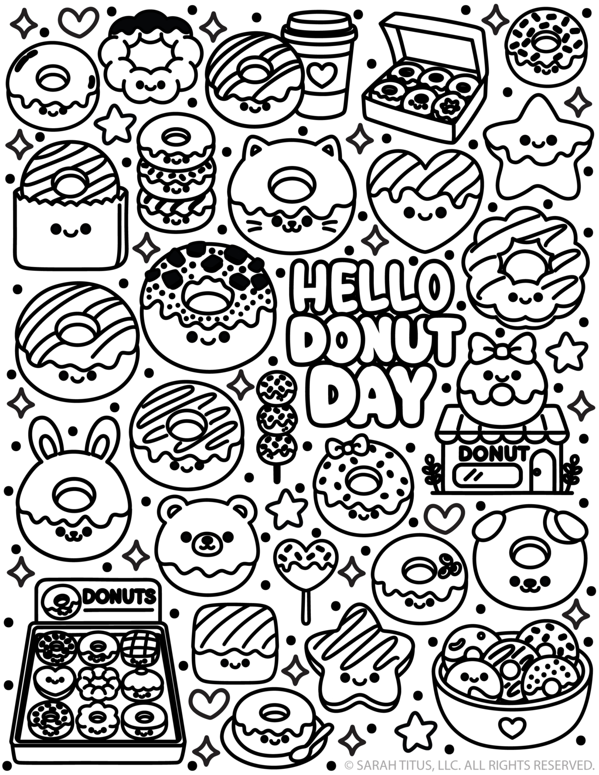 Free Printable Donut Day Coloring Page (Cute Kawaii Donut Coloring ...
