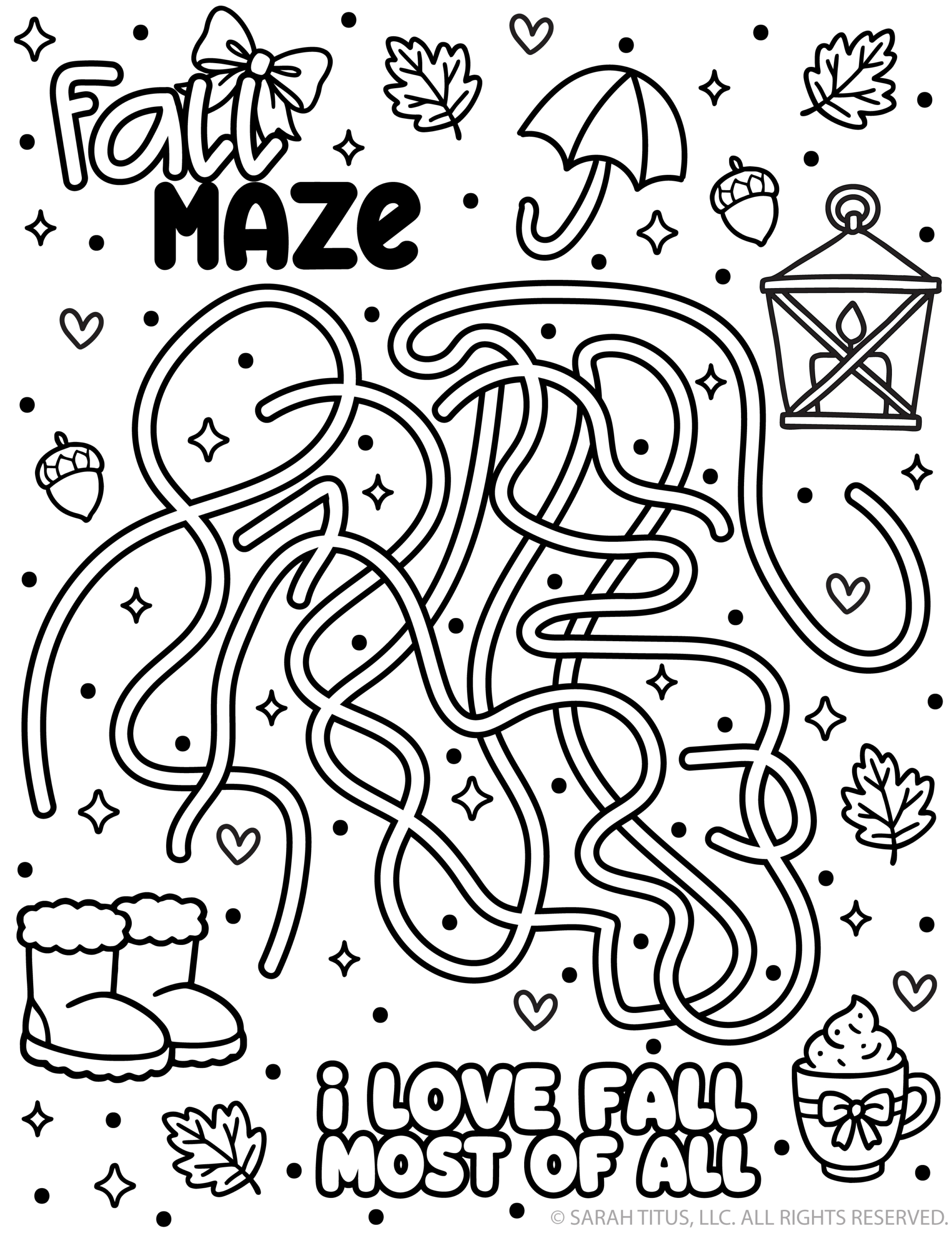Free Fall Maze Activity Coloring Page Printable - Sarah Titus