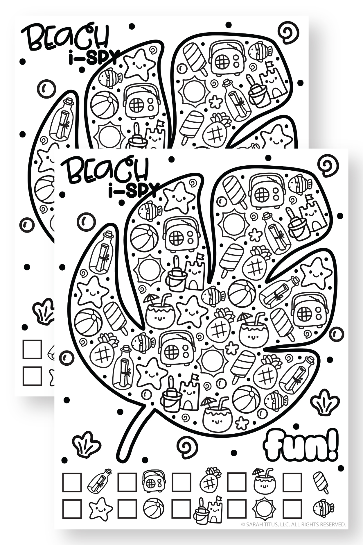 Beach I-Spy Printable Game With Cute Ocean Doodles in a Leaf Template ...