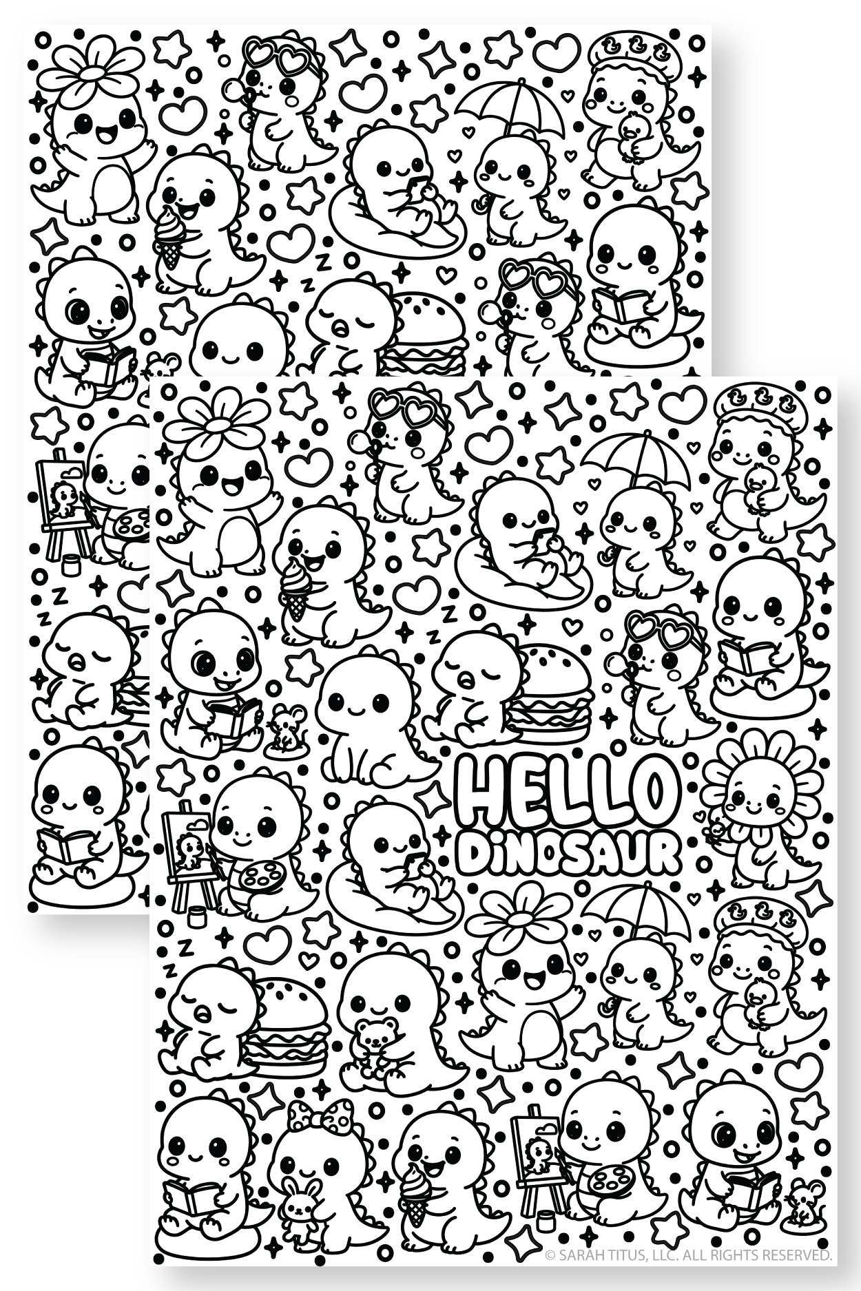 Hello Dinosaur Coloring Page (Cute Kawaii Prehistoric Printable ...
